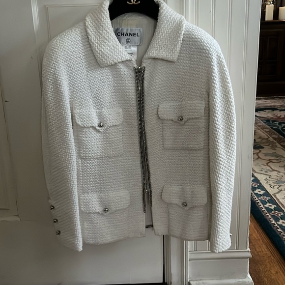 CHANEL | Jackets & Coats | Chanel White Wool Jacket | Poshmark